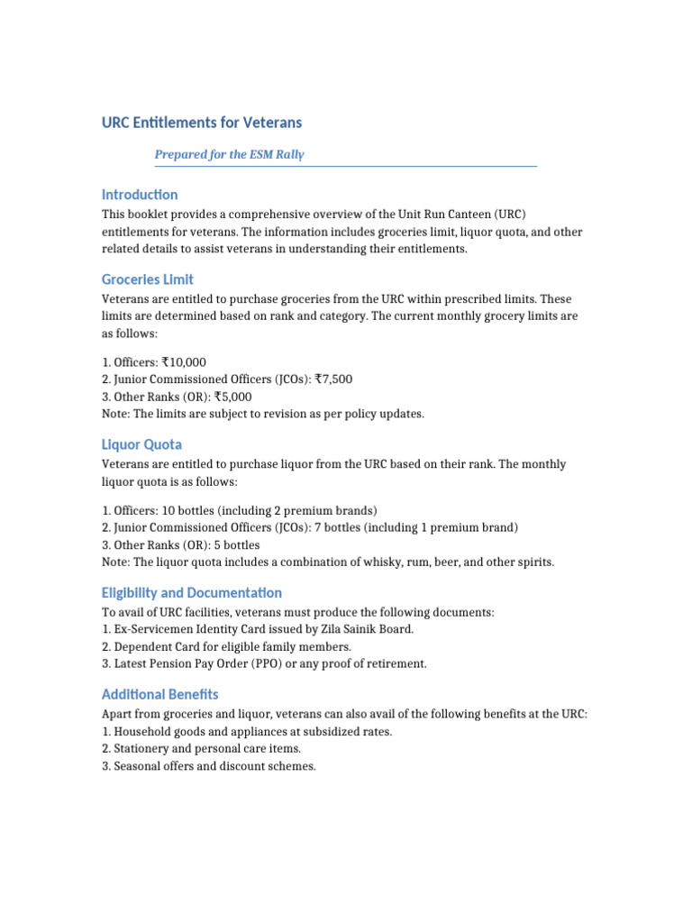 URC Entitlements Booklet ESM Rally | PDF