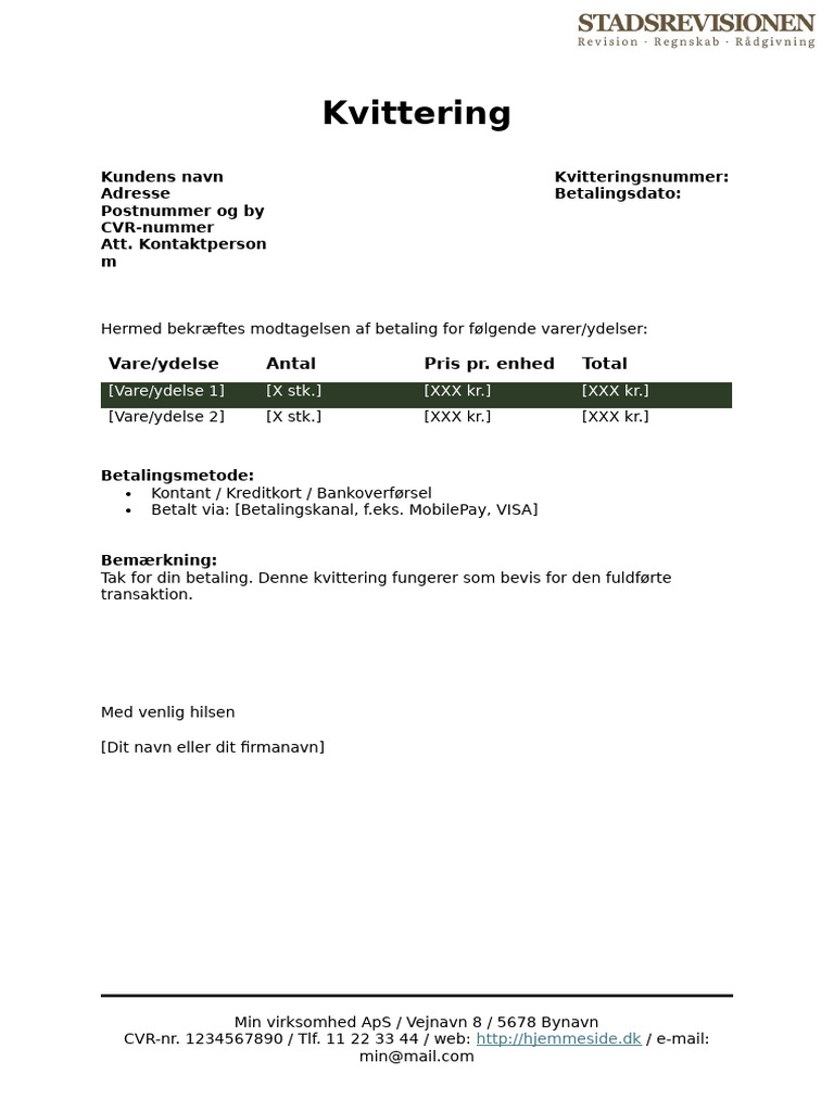 kvittering-skabelon 2 | PDF