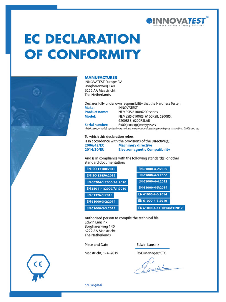 DC-67-0008 - EC Declaration of Conformity NEMESIS 6100_6200 Series | PDF