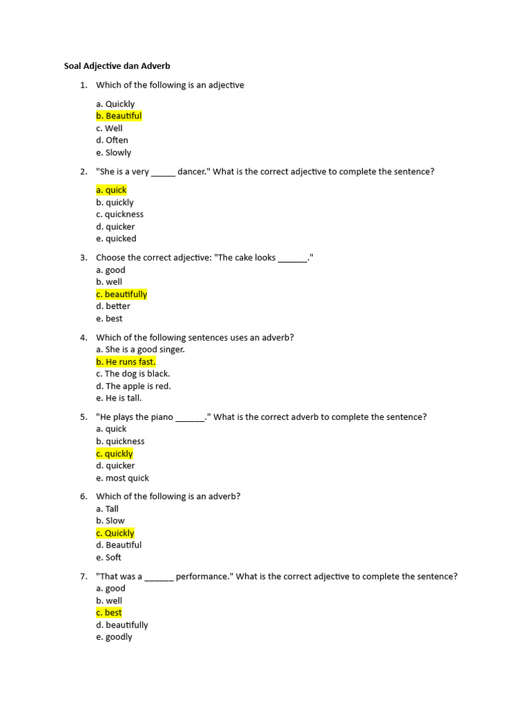 Adjective and Adverbs (Key) | PDF | Adverb | Linguistic Typology