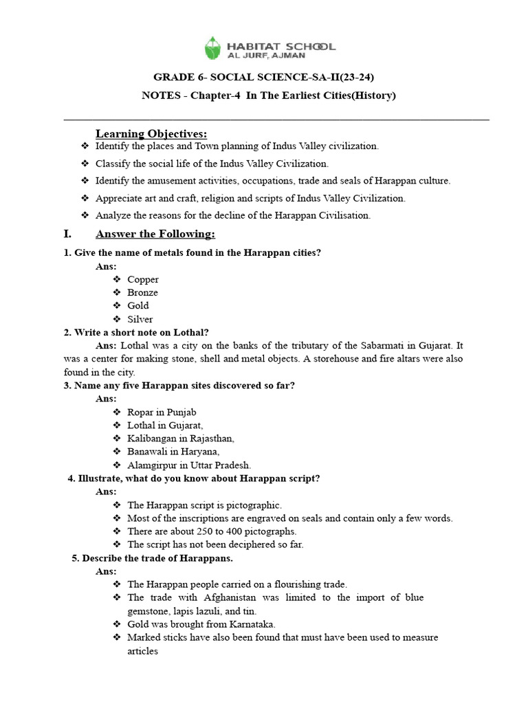 Grade 6 - Sst-Pa-2 23-24 The First Cities | PDF