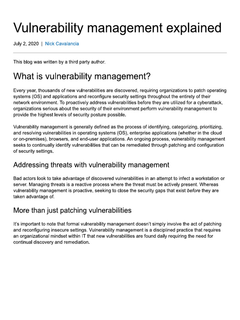 001 Vulnerability Management-1 | PDF