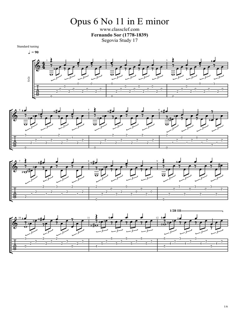 Sor -Opus 6 No 11 in E minor | PDF