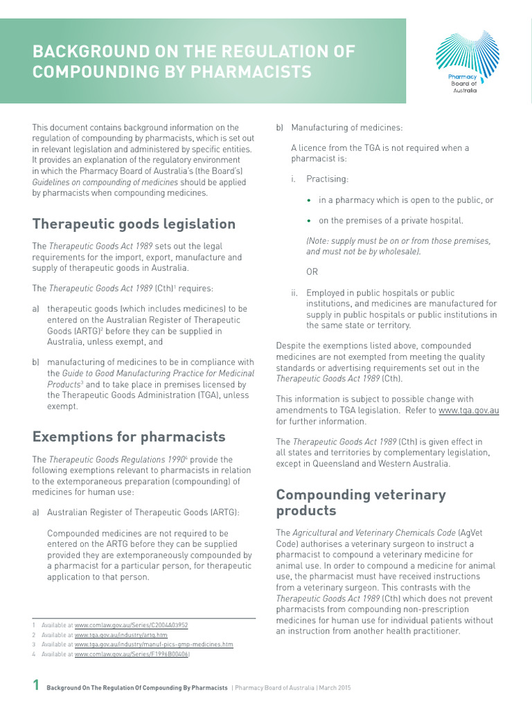 Pharmacy Board - Background Document - Background On The Regulation of ...
