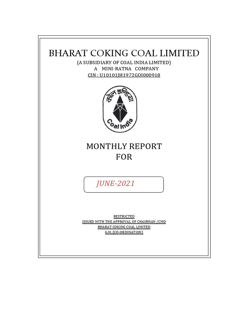 BCCL June 2021 Coal Report | PDF | Materials | Fuels