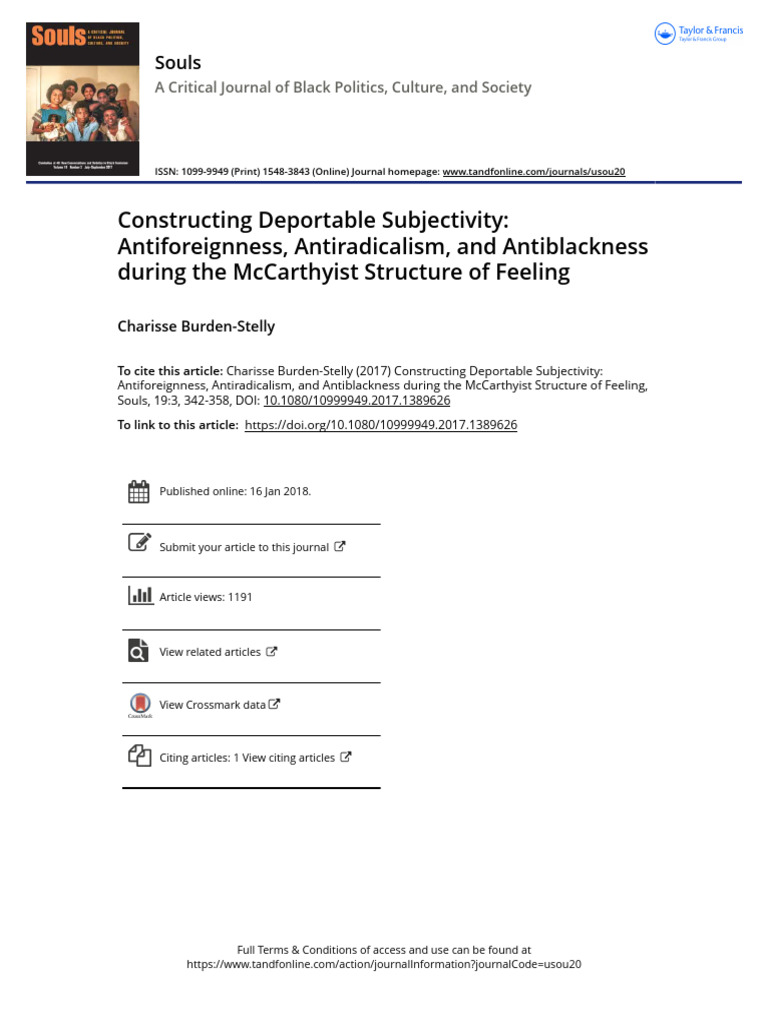 Constructing Deportable Subjectivity Antiforeignness Antiradicalism and ...