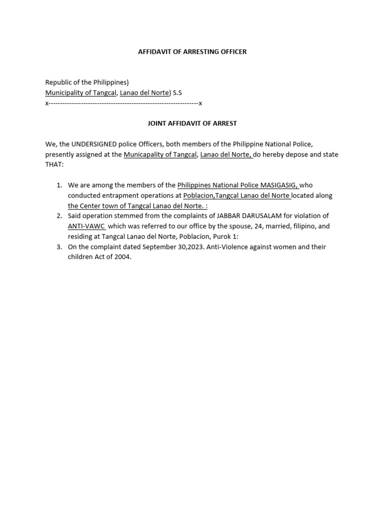 AFFIDAVIT OF ARRESTING OFFICER | PDF
