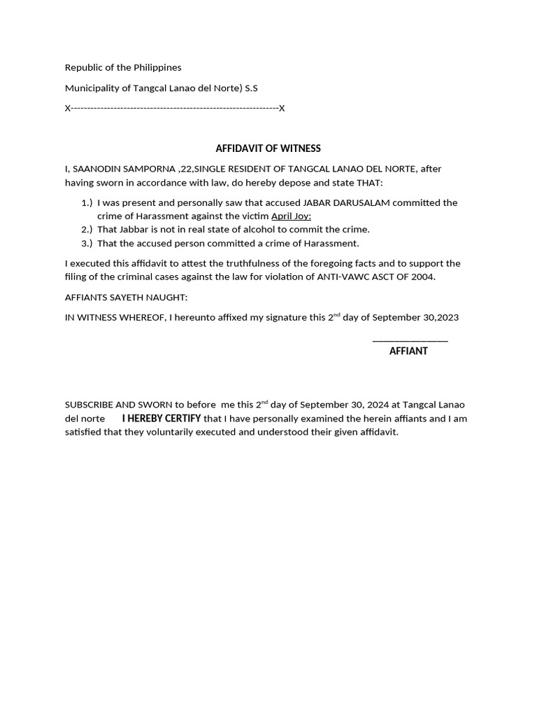 affidavit of withness | PDF