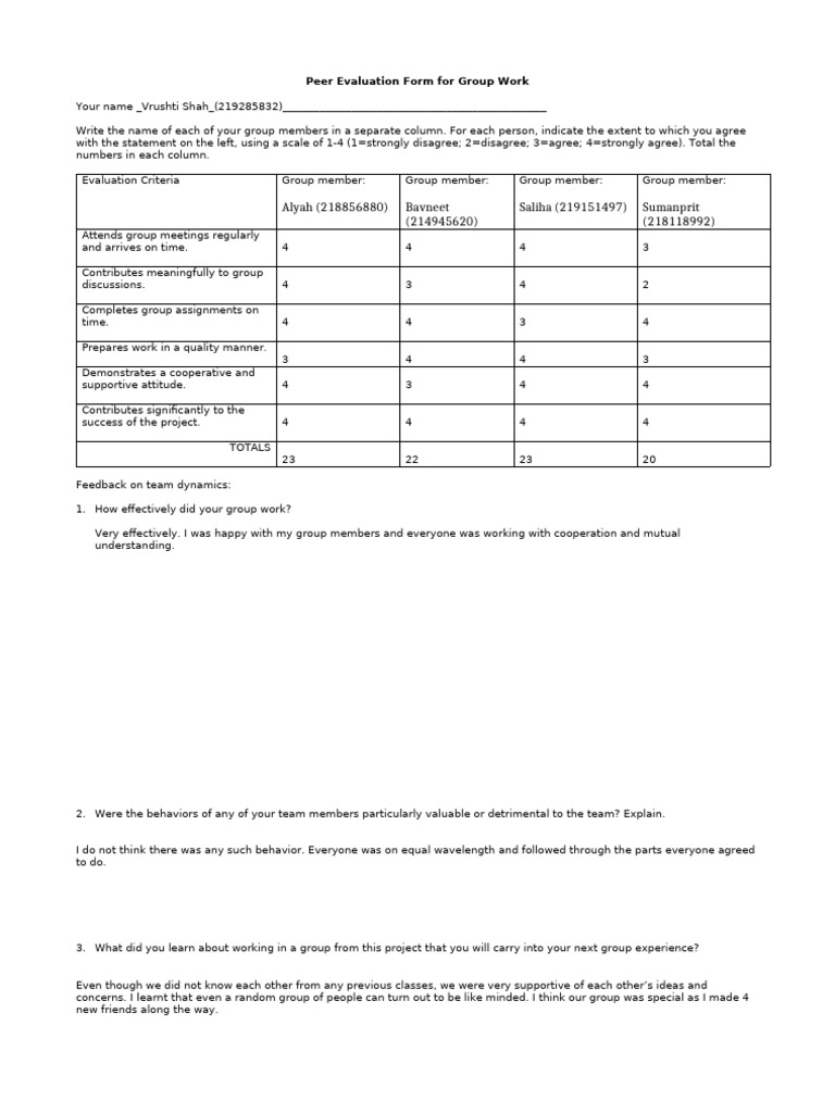 Peer Evaluation Form For Group Work | PDF | Social Psychology | Psychology