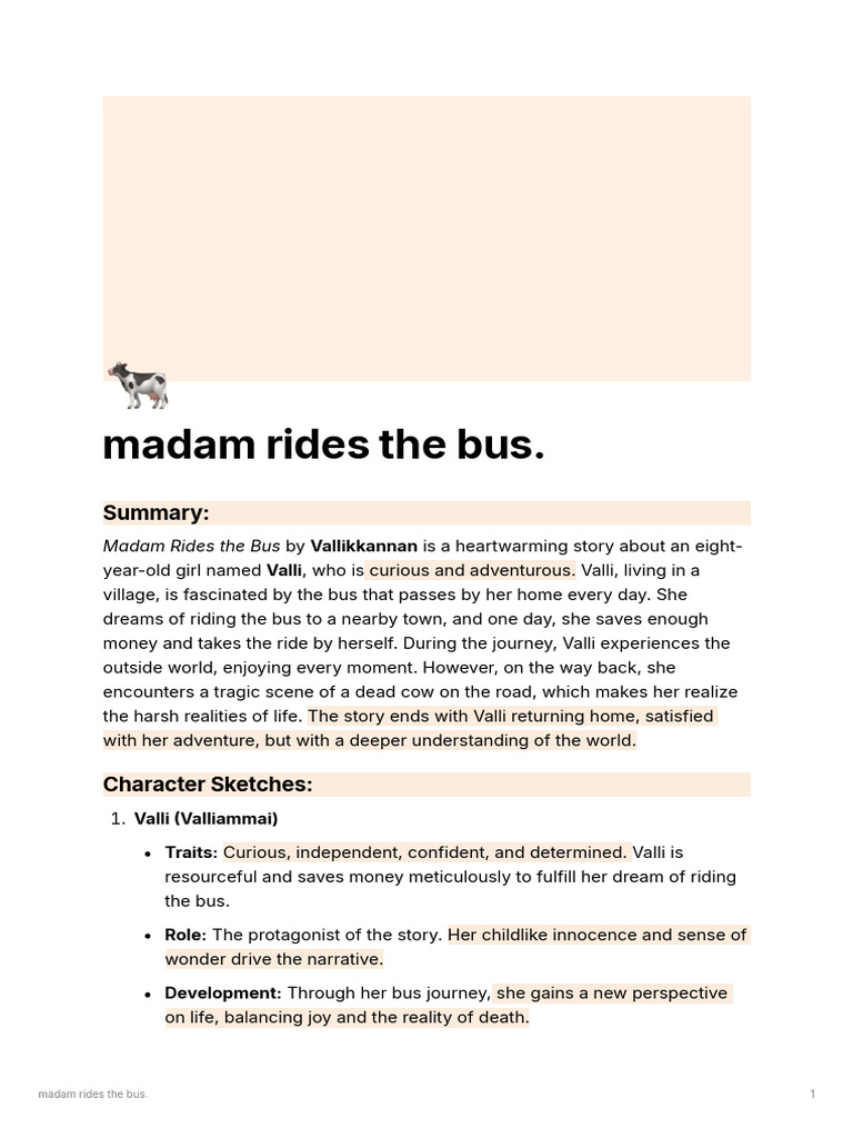 Madam Rides The Bus Notes | PDF