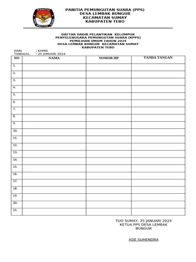 DAFTAR HADIR DAN UNDANGAN | PDF