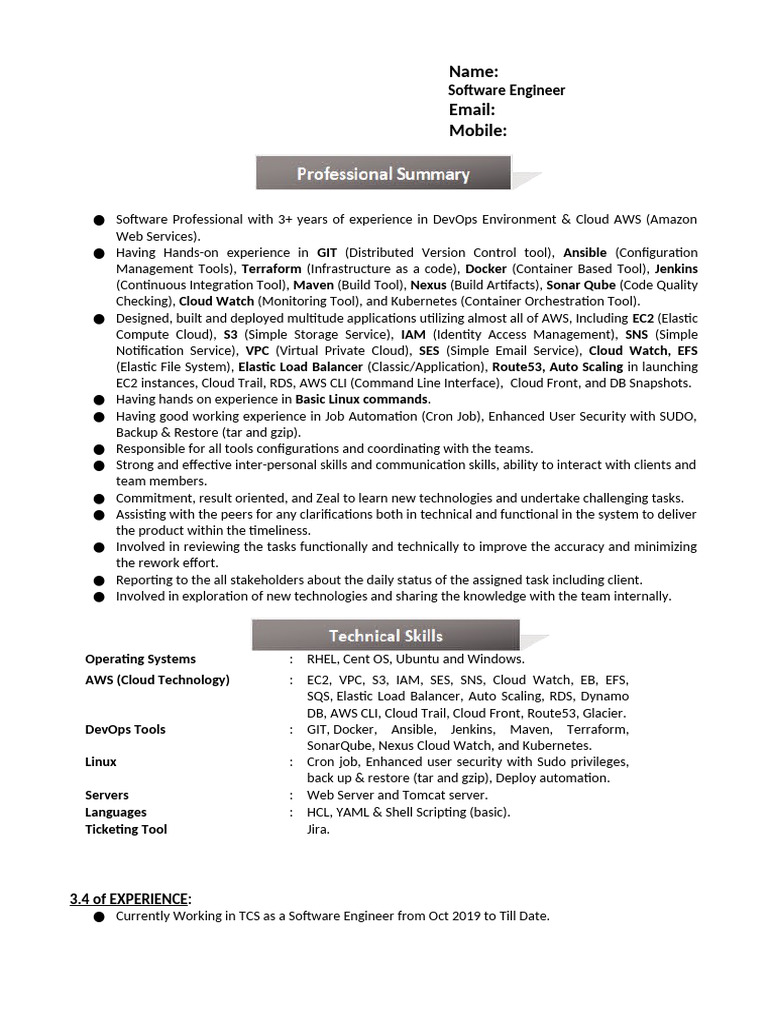 AWS DevOps Engineer Resume Sample | PDF | Cloud Computing | Amazon Web ...