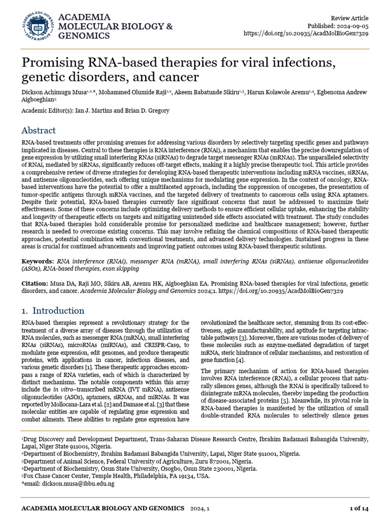 Promising RNA Based Therapies for Viral (1) | PDF | Small Interfering ...