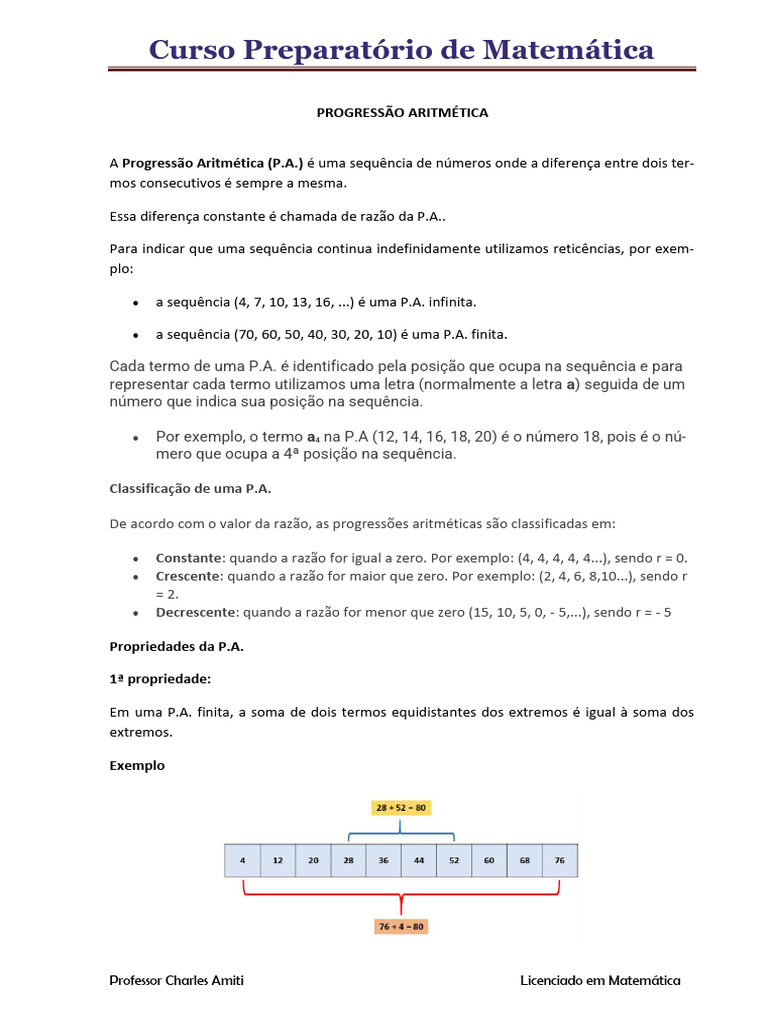 Apostila Teoria - Progressão Aritmética | PDF | Sequência | Objetos ...