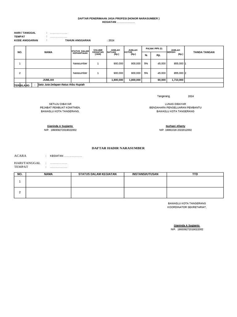 Daftar Penerimaan Transport 2024 | PDF