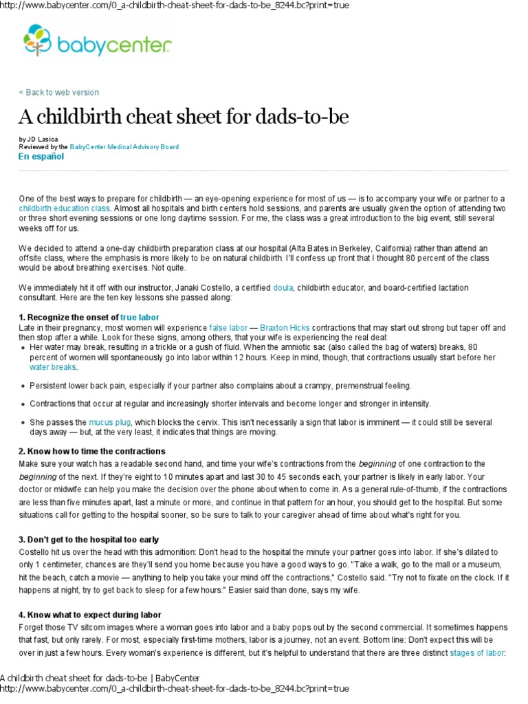 A Childbirth Cheat Sheet For Dads-To-be - Baby Center | PDF | Mammalian ...