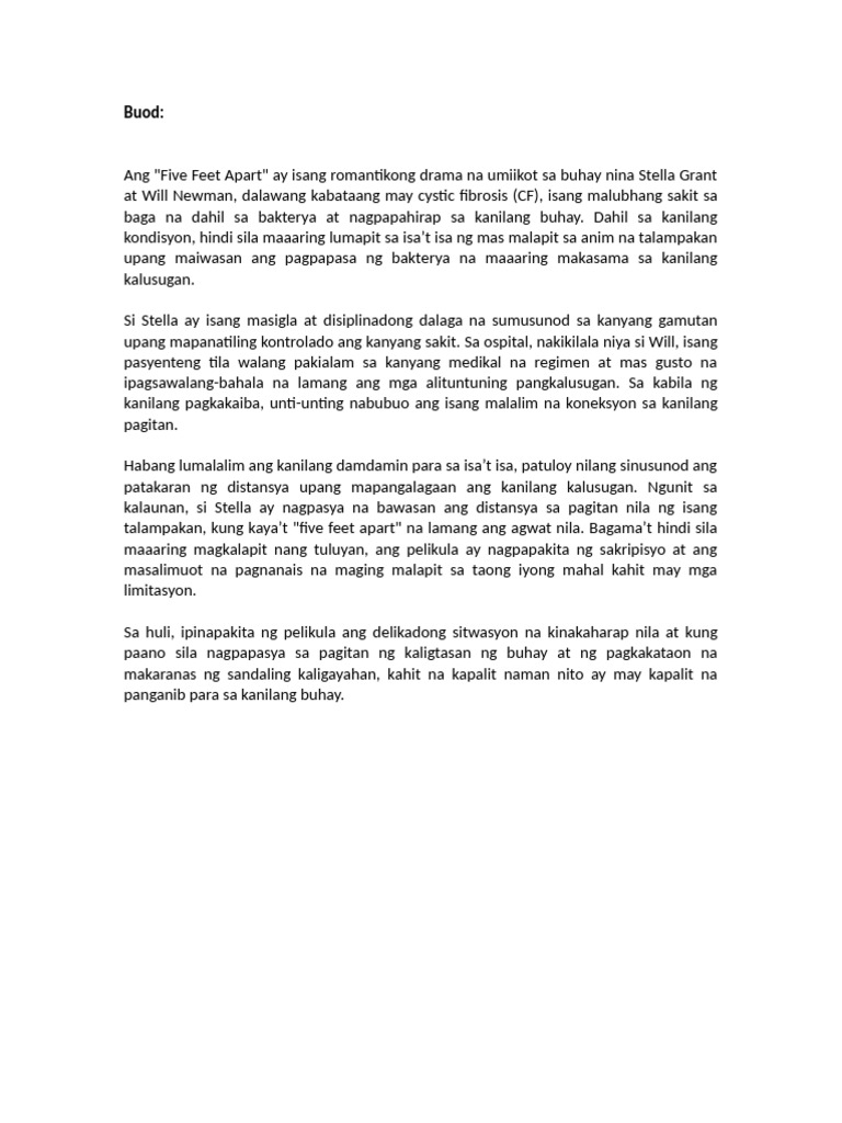 Buod (Five Feet Apart) | PDF