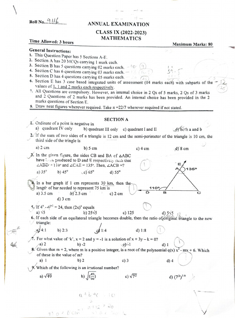 Maths Sample Paper 2 Class IX | PDF