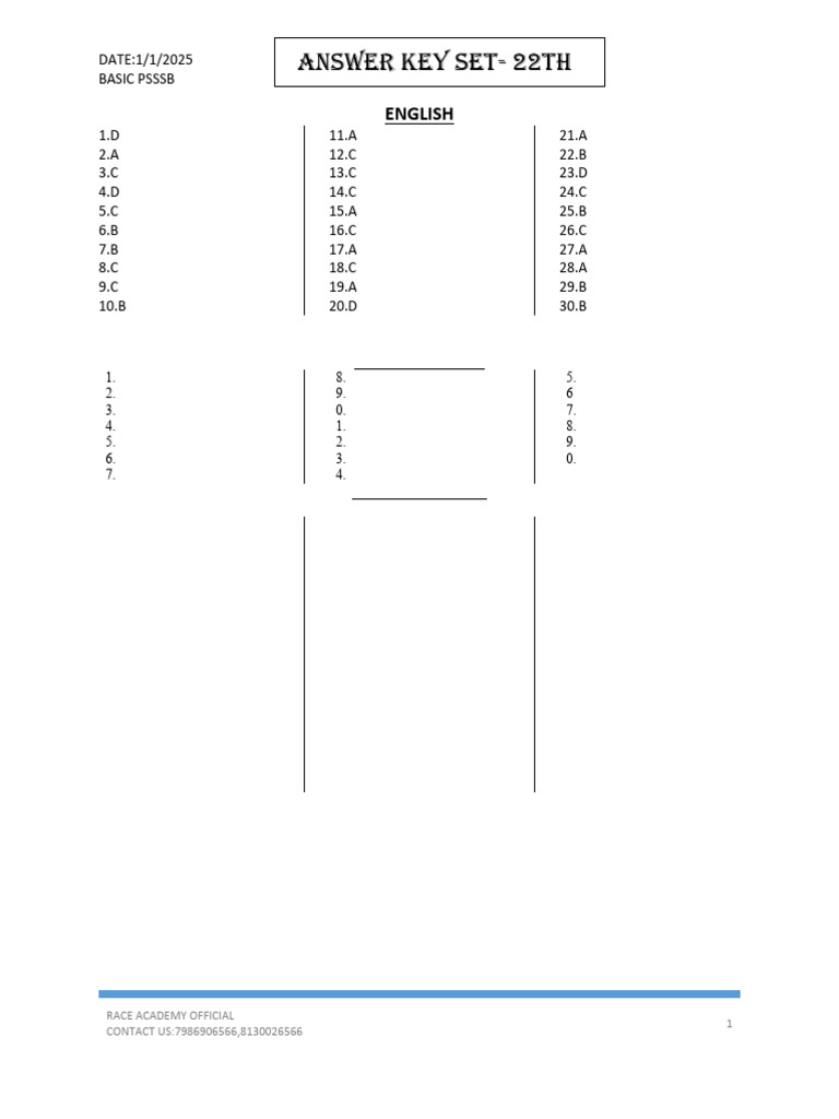 Answer Key Set - 22th | PDF