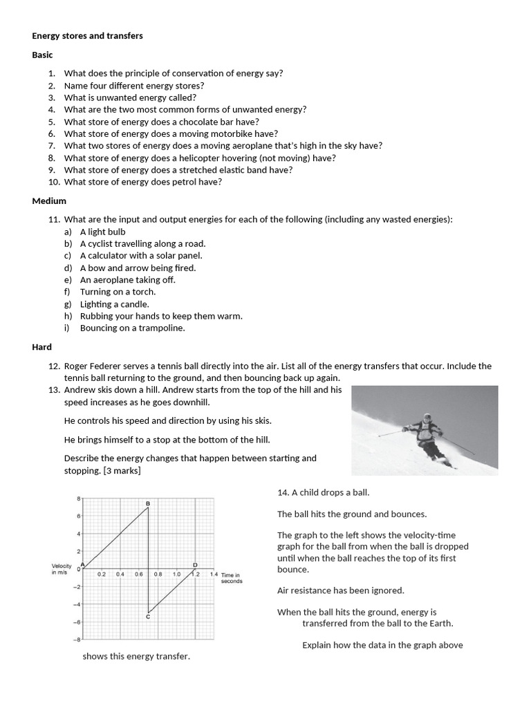 Energy Stores and Transfers Worksheet | PDF
