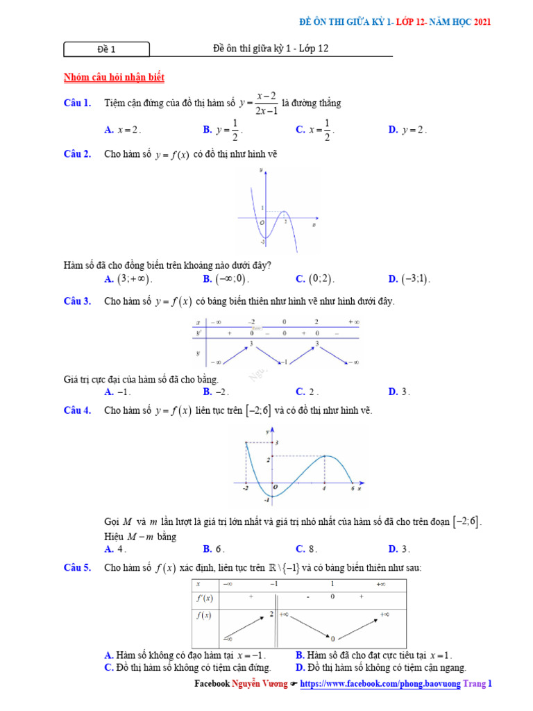 12 de Trac Nghiem On Thi Giua Hoc Ki 1 Toan 12 Co Dap An Va Loi Giai Chi Tiet | PDF