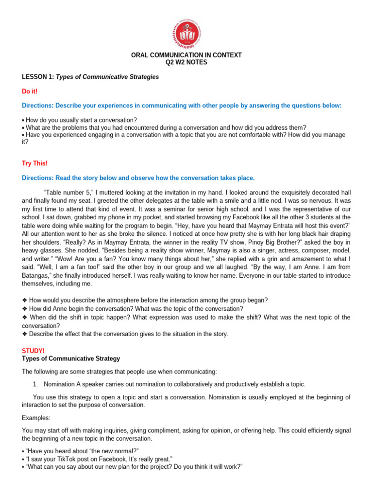 HANDOUT_OC_Q2_W2 (1) | PDF | Conversation | Communication