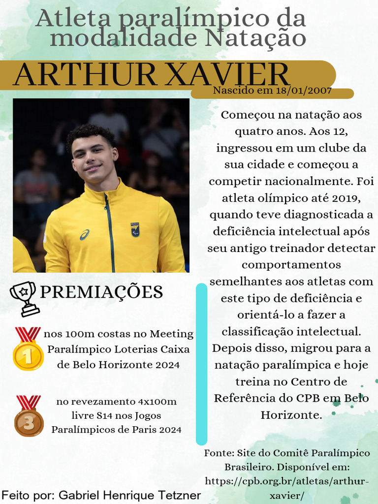 Arthur Xavier: Natação Paralímpica | PDF