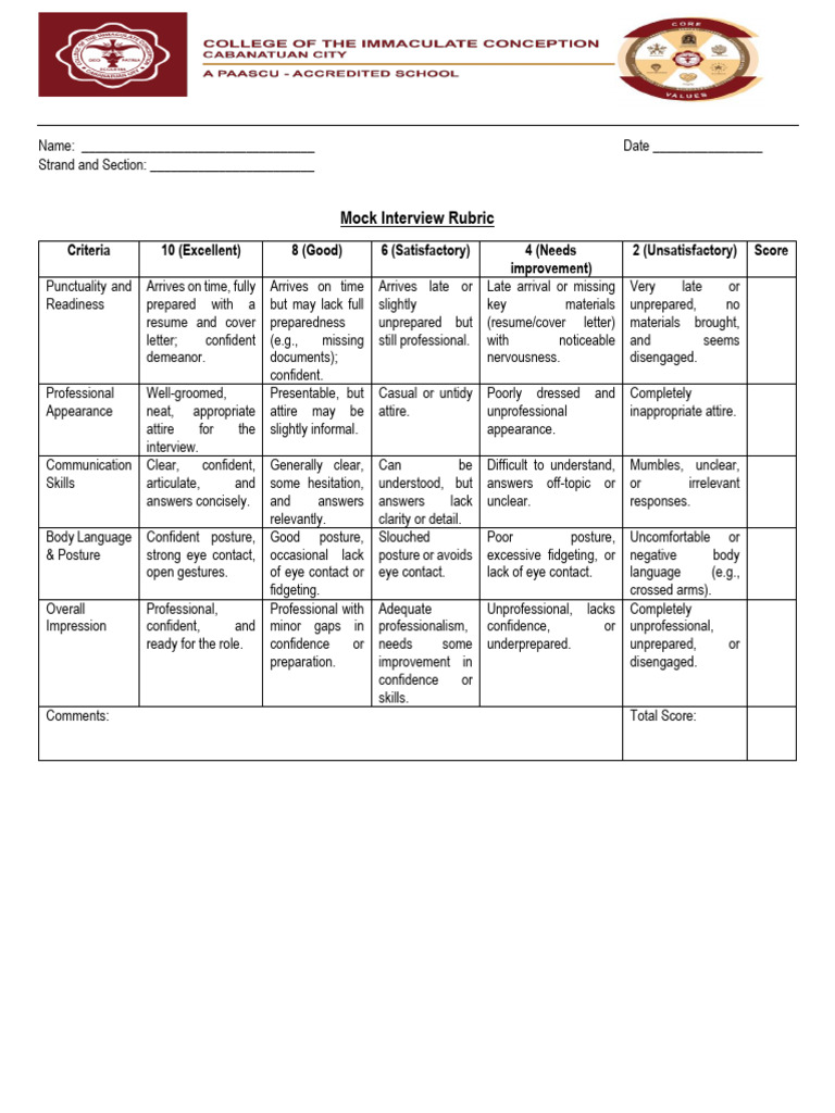 Mock Interview Evaluation Rubric | PDF | Human Communication ...