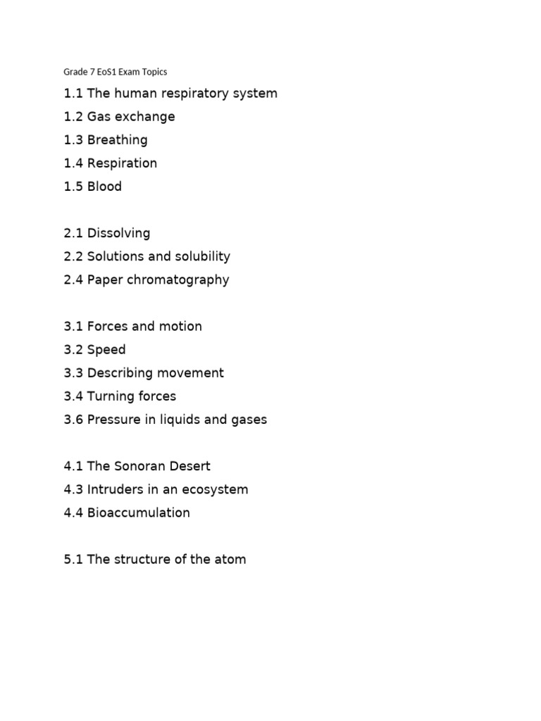 Grade 7 EoS1 Exam Topics | PDF