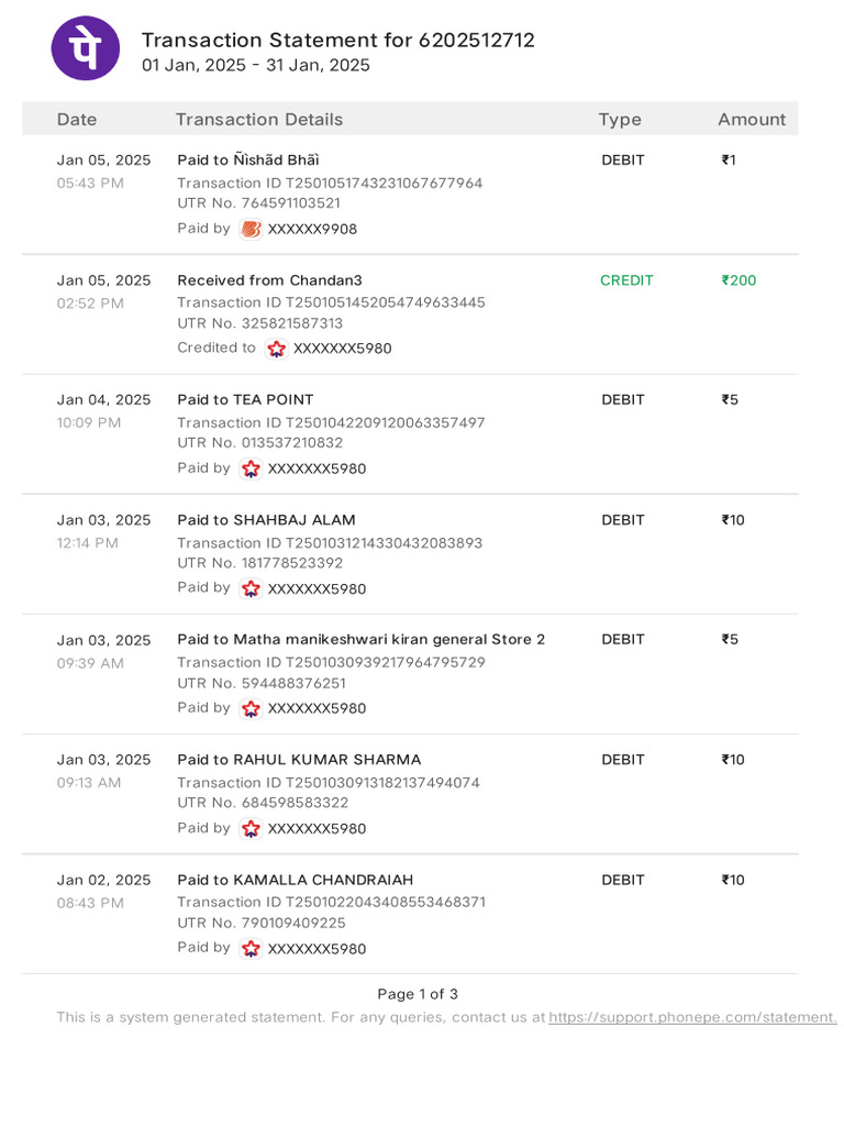 PhonePe Statement Jan2025 Jan2025 | PDF | Debit Card | Payments