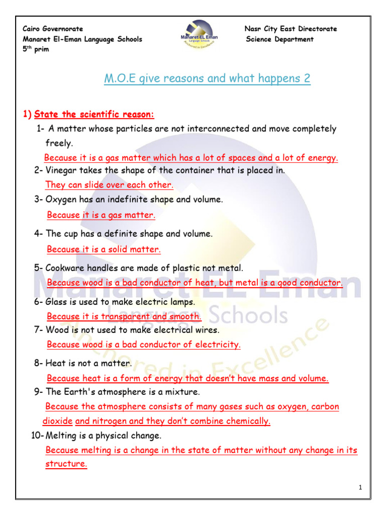 MOE Give Reason and What Happen Part 2 | PDF | Water | Liquids