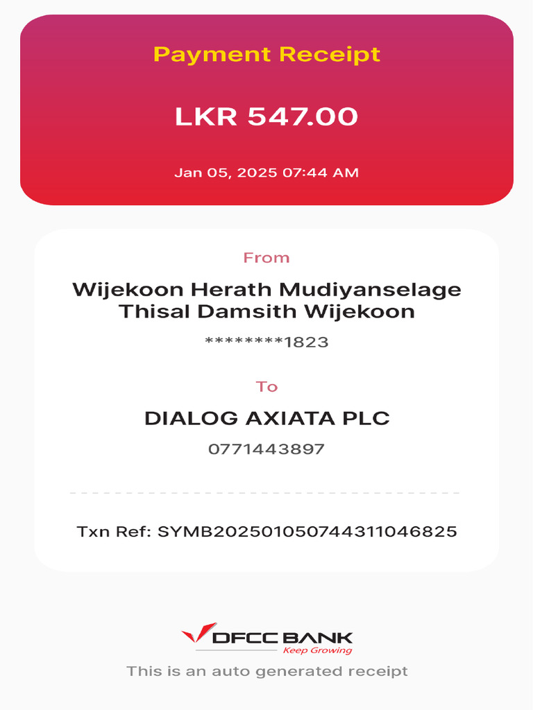 DFCC Transaction Receipt 20250105 074447 | PDF
