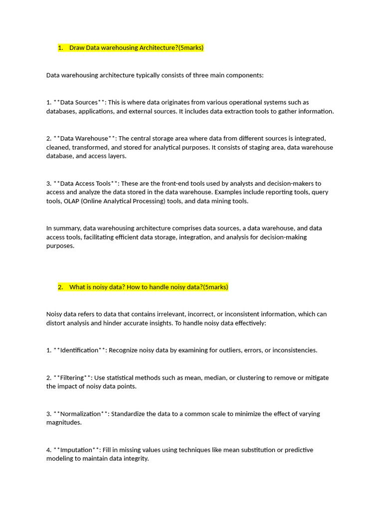 DMBI Sem 6 Important Topics (IT) | PDF | Quartile | Cluster Analysis