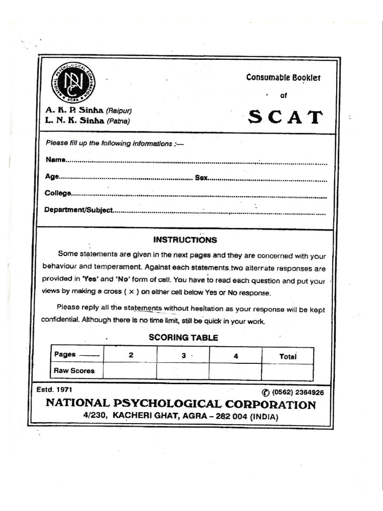 SCAT psychology | PDF