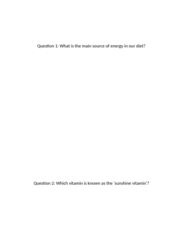 Diet Quiz Questions Adjusted | PDF | Nutrients | Foods