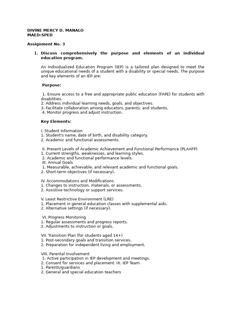 Assignment No 3 Pdf Special Education Individualized Education