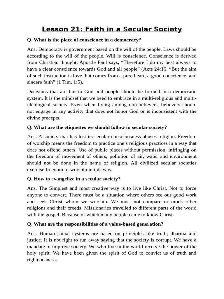 Lesson 21 | PDF | Faith | Conscience