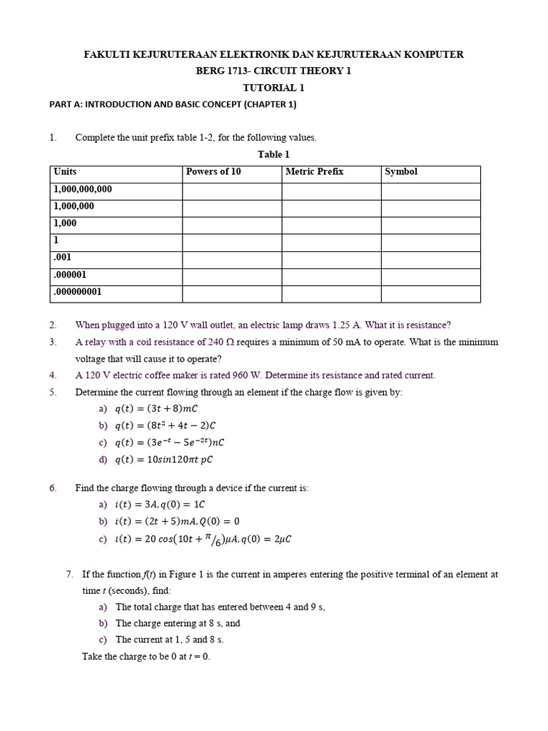 Tutorial Chp 1 | PDF | Electrical Resistance And Conductance | Electronic Engineering