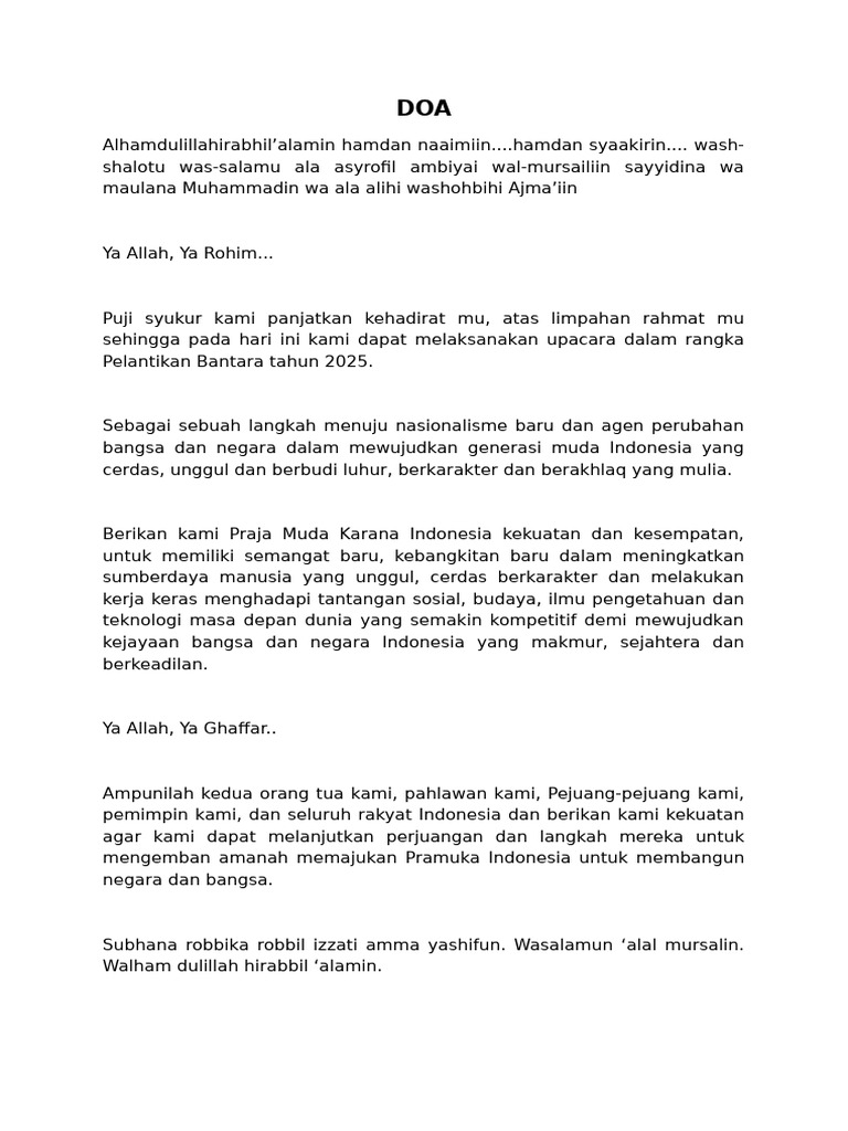 DOA Pelantikan Bantara | PDF