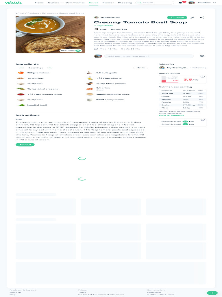 Whisk - Creamy Tomato Basil Soup | PDF | Soup | Garlic