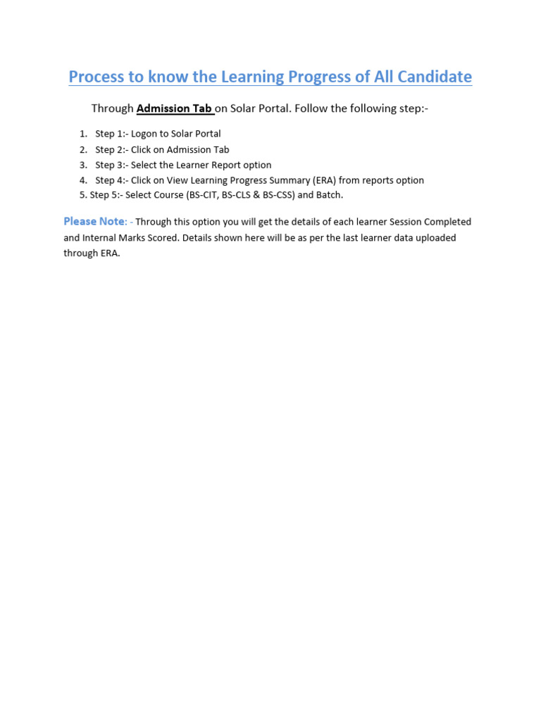 Process To Know The Learning Progress of Candidate | PDF