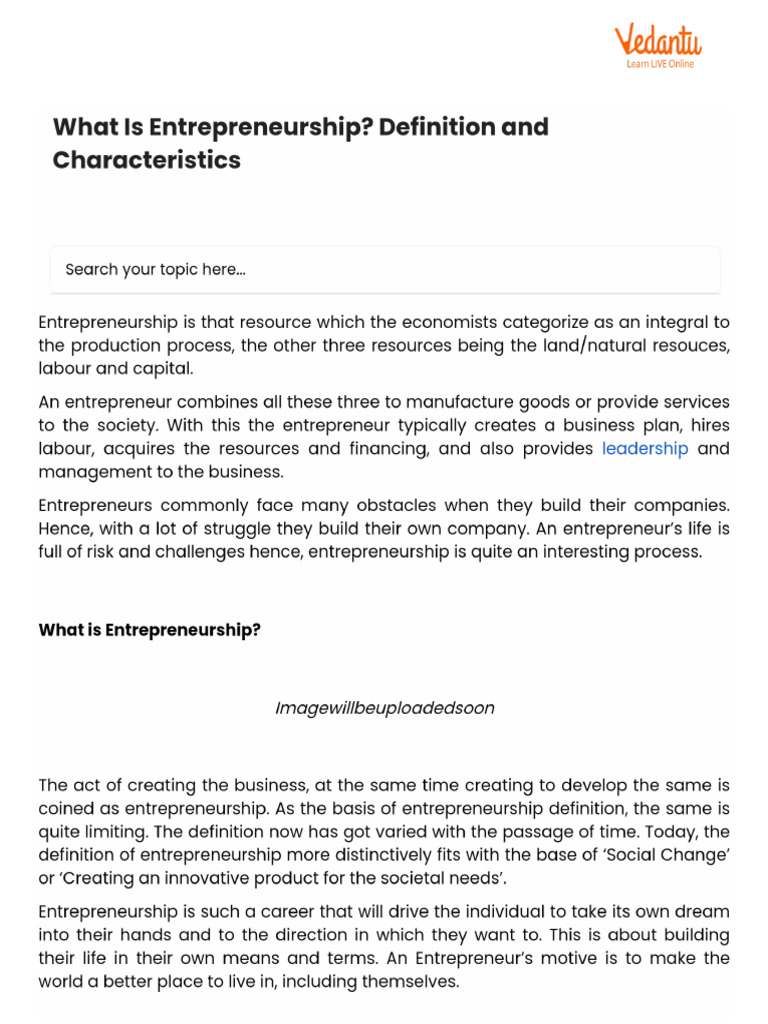 What Is Entrepreneurship - Definition and Characteristics | PDF