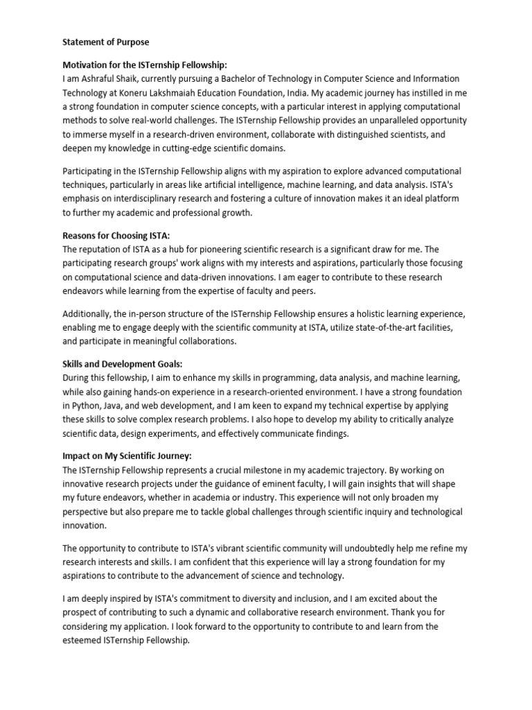 Statement of purpose | PDF | Science | Innovation