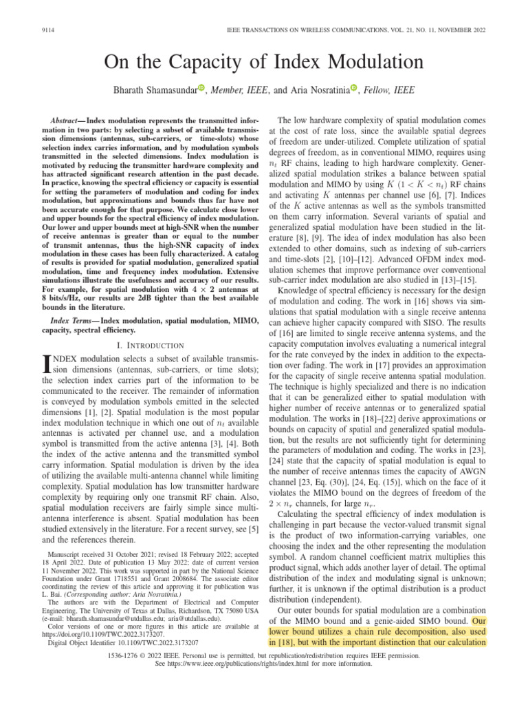 On The Capacity of Index Modulation | PDF | Mimo | Telecommunications