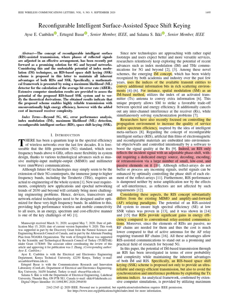 Reconfigurable Intelligent Surface-Assisted Space Shift Keying | PDF | Antenna (Radio) | Mimo