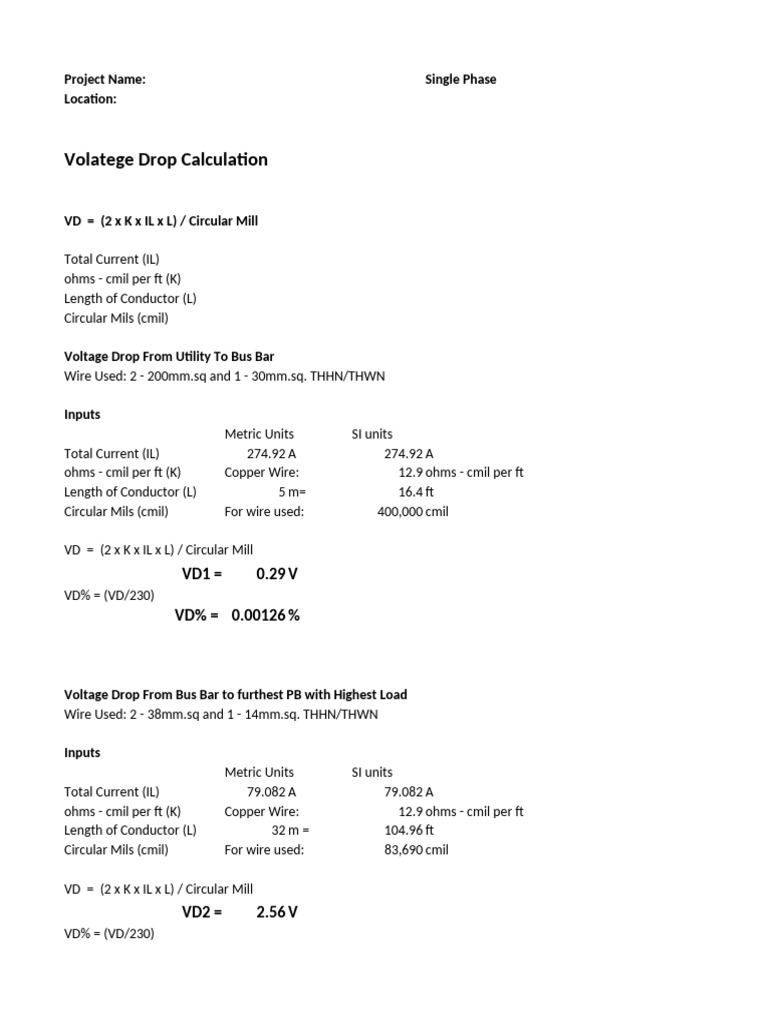 Voltage Drop Calculation | PDF