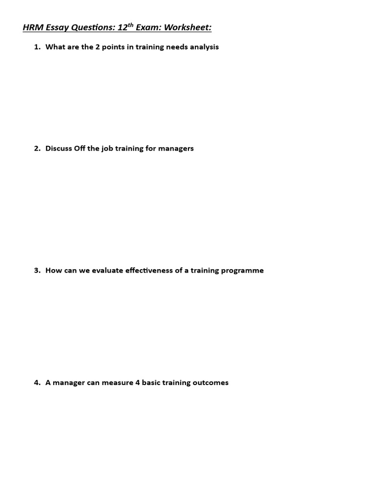 HRM Essay Qs 12th Worksheet | PDF