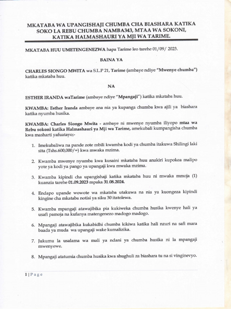 Mkataba kupangisha301 | PDF