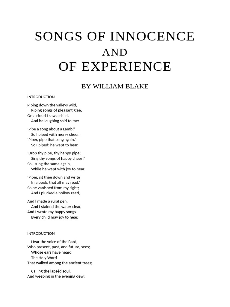 Songs of Innocence and Experience - Blake | PDF | Mercy