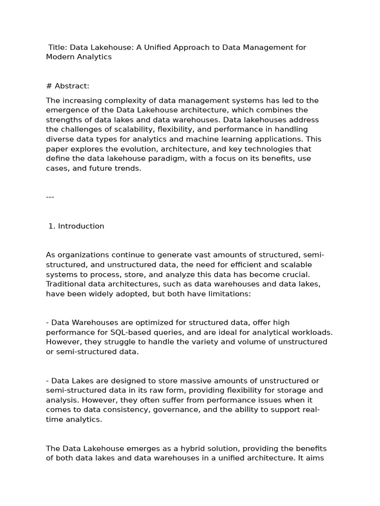 Lakehouse - Research Points | PDF | Analytics | Data